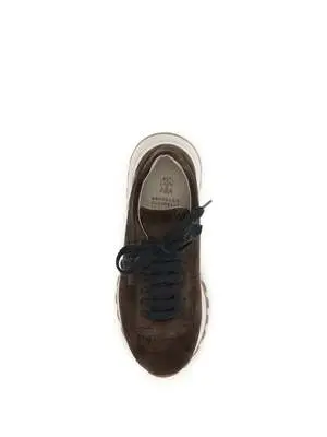 Brunello Cucinelli Suede Runner Sneakers With Monile Detail - Brown