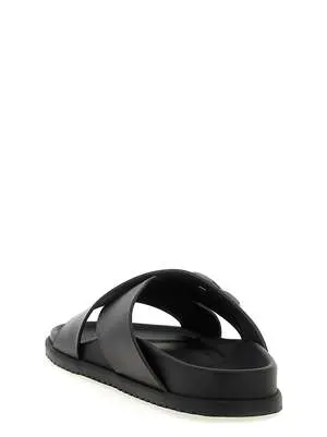 Dolce & Gabbana Calf Leather Slides With Dg Logo - Black