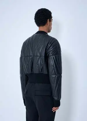 Moncler Geometric Quilted Leather Bomber Jacket