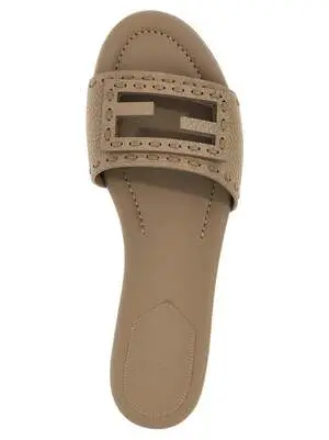 Fendi Baguette Leather Slides With Ff Logo - Gray