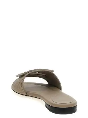 Fendi Baguette Leather Slides With Ff Logo - Gray