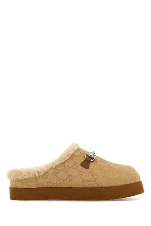 Gucci Beige Suede Monogram Slippers - Brown