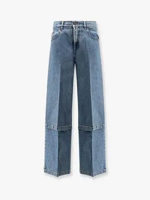 Attico Paneled Jeans With Logo Embroidery - Blue