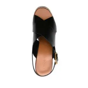 Chloé Calf Leather Wedge Sandals - Black