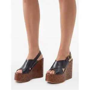 Chloé Calf Leather Wedge Sandals - Black