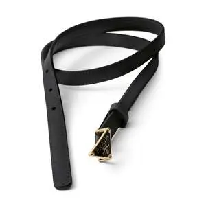Prada Saffiano Leather Belt With Enamel Triangle Logo Buckle - Black
