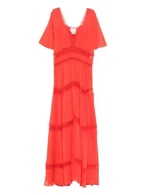 FORTE_FORTE FORTE FORTE V-Neck Dress With Lace Trim Multicolor