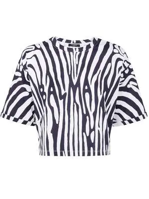 Balmain Zebra Print Organic Cotton Cropped T-shirt