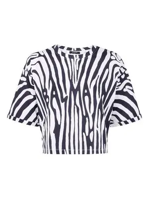 Balmain Zebra Print Organic Cotton Cropped T-shirt