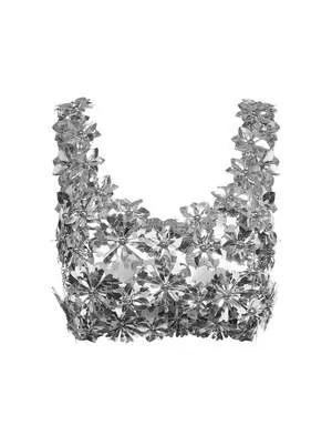 Rabanne Silver Plastic Discs Bralette Top With Floral Details - Multicolor