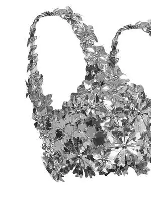 Rabanne Silver Plastic Discs Bralette Top With Floral Details