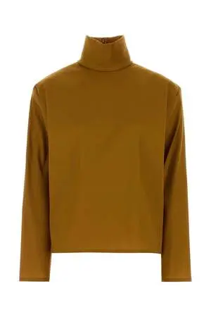 Saint Laurent Stretch Silk Blend Turtleneck Top - Orange