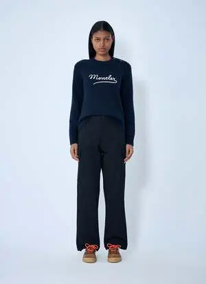 Moncler Embroidered Logo Wool Blend Sweater - Black