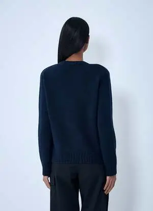 Moncler Embroidered Logo Wool Blend Sweater - Black