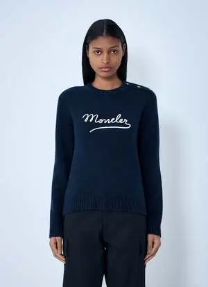 Moncler MONCLER Embroidered Logo Wool Blend Sweater Black