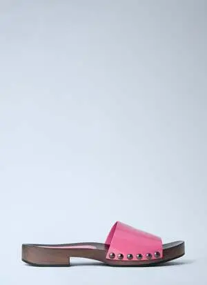 Miu Miu Studded Leather Slide Sandals - Red