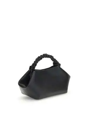 GANNI Small Grained Handbag With Braided Handle - Black