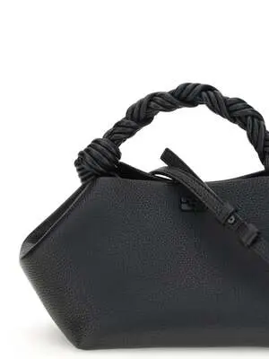 GANNI Small Grained Handbag With Braided Handle - Black