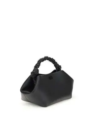 GANNI Small Grained Handbag With Braided Handle - Black
