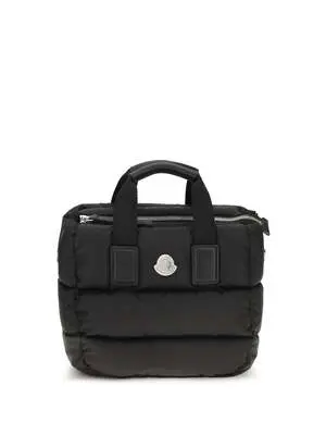 Moncler Quilted Padded Tote Bag With Logo - Black