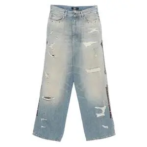 Amiri Wide-leg Embellished Distressed Jeans