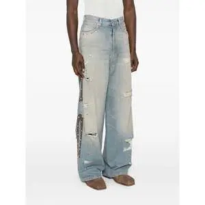 Amiri Wide-leg Embellished Distressed Jeans