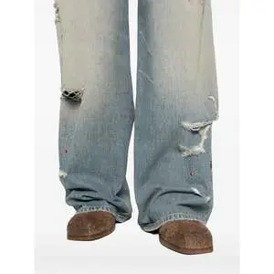 Amiri Wide-leg Embellished Distressed Jeans