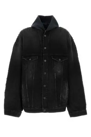 Balenciaga Two-tone Denim And Jersey Hooded Jacket - Multicolor