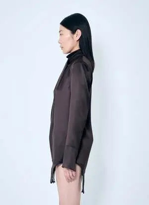 Saint Laurent Twist-neck Garter Blouse In Silk Satin