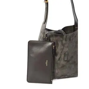 Saint Laurent Grey Suede Cassandre Shoulder Bag