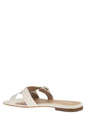 Santoni Leather Flat Sandals With Double Buckle Straps