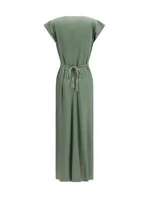 FORTE_FORTE Long Kaftan Dress With V-neck And Belt - Green