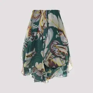 Etro Asymmetrical Floral Print Silk Mini Skirt