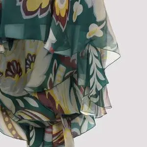 Etro Asymmetrical Floral Print Silk Mini Skirt