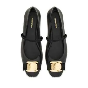 FERRAGAMO Lambskin Ballet Flats With Vara Bow Detail - Black