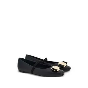 FERRAGAMO Lambskin Ballet Flats With Vara Bow Detail - Black