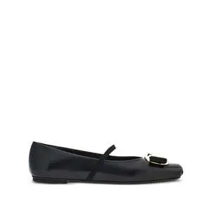 FERRAGAMO FERRAGAMO Black Lambskin Ballet Flats With Vara Bow Detail Black
