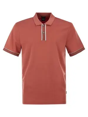 BOSS Cotton Polo Shirt With Contrast Placket - Red