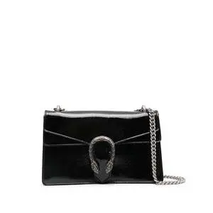 Gucci Calf Leather Tiger Head Shoulder Bag - Black