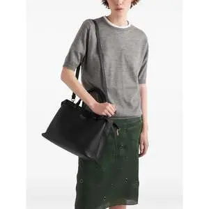 Prada Leather Tote Bag With Gold Tone Buckle Fastening - Black
