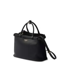 Prada Leather Tote Bag With Gold Tone Buckle Fastening - Black
