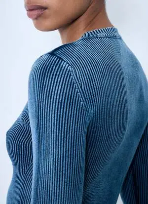 DIESEL® Ribbed Crewneck Long Sleeve Top With Logo Plaque