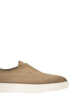 Santoni Suede Leather Slip-on Trainers With Rubber Sole