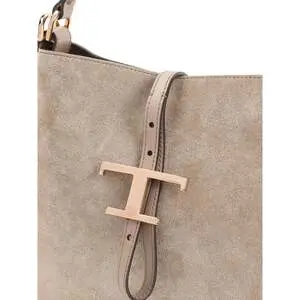 TOD'S Suede Tote Bag With Gold-tone Hardware - Cream