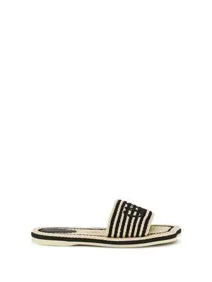 Chloé Two-tone Raffia Slide Sandals With Embroidered Signature - Multicolor