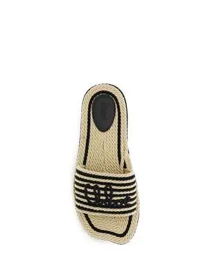 Chloé Two-tone Raffia Slide Sandals With Embroidered Signature - Multicolor