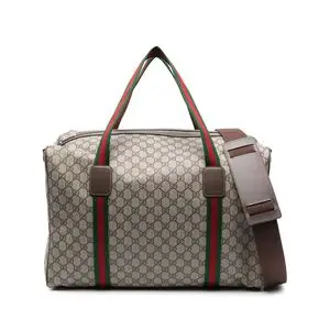 Gucci Gg Supreme Canvas Signature Web-stripe Duffle Bag - Cream