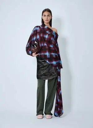 Dries Van Noten Asymmetrical Check Print Viscose Shirt