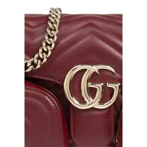 Gucci Cardinal Leather Chevron Quilted Shoulder Bag With Double G Logo
