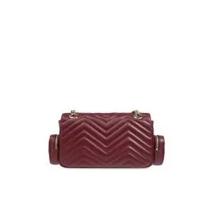 Gucci Cardinal Leather Chevron Quilted Shoulder Bag With Double G Logo
